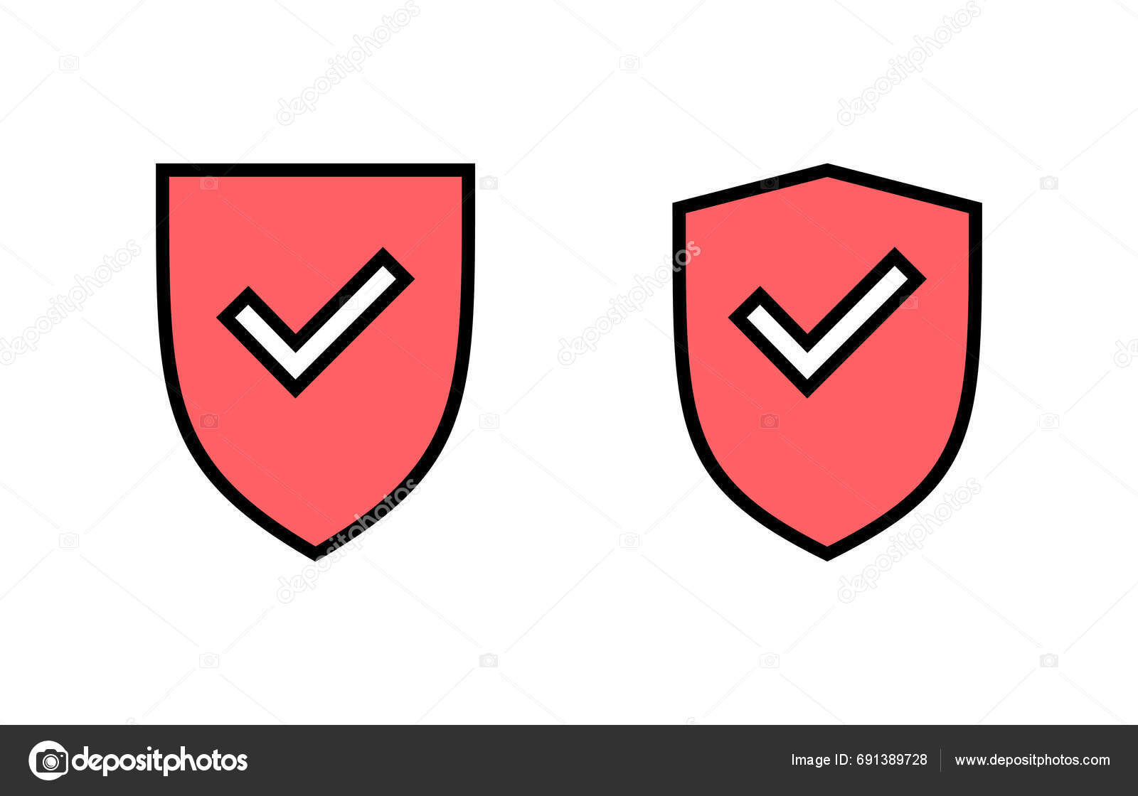 Shield Check Mark Icon Set Illustration Protection Approve Sign ...