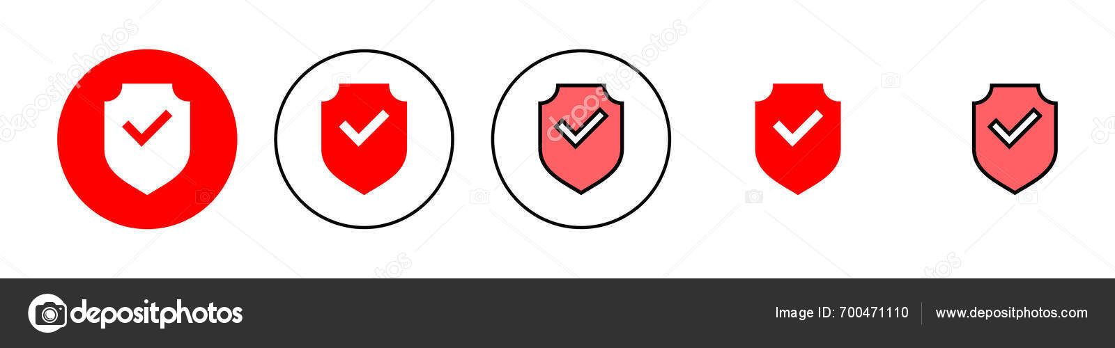 Shield Check Mark Icon Set Illustration Protection Approve Sign ...