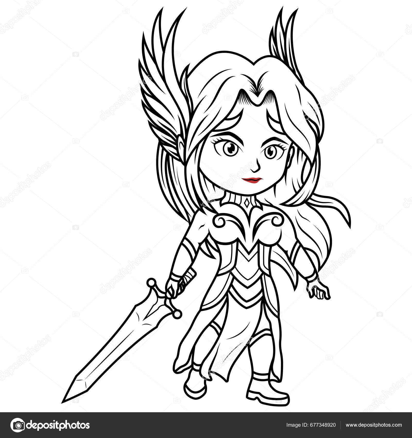 Valkyrie Chibi Mascot Logo Design Line Art — Stock Photo © parliennk01 ...