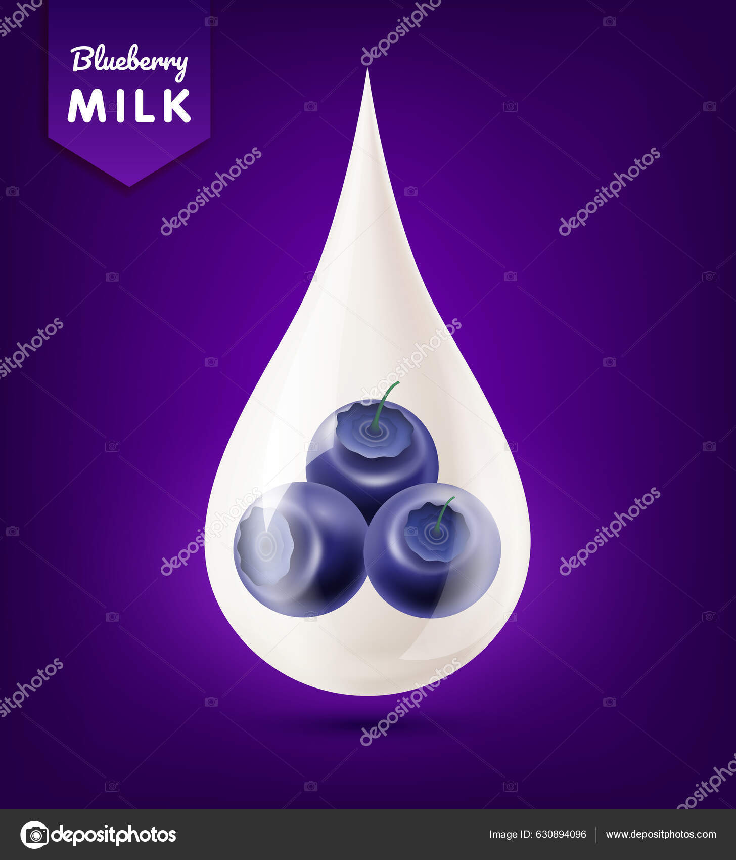 Blueberry Milk Droplets White Realistic Shiny Cream Yogurt Drop Falling ...