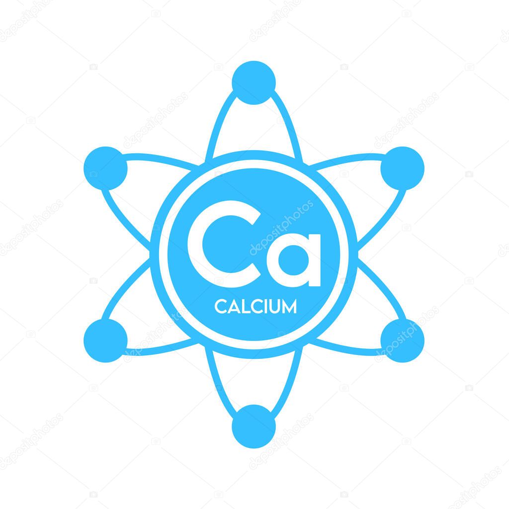 Minerales icono de calcio en forma de átomo azul simple línea aislada ...