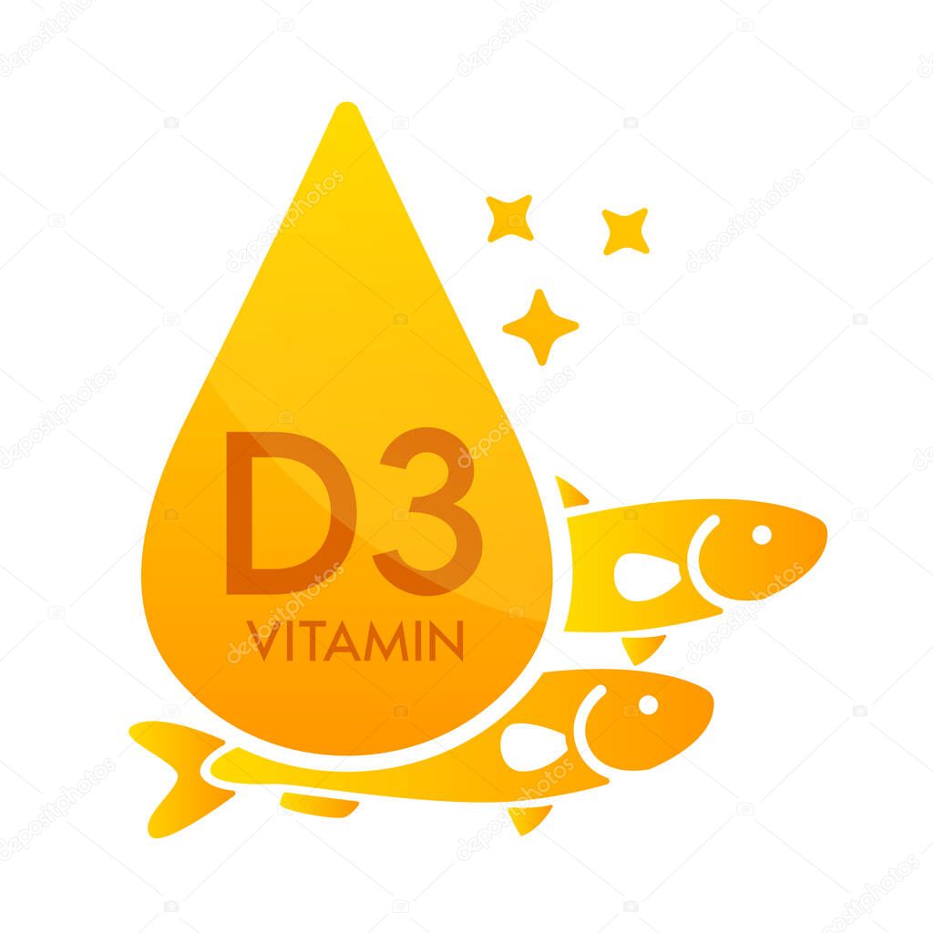 Icono De Vitamina D3 Naranja Con Filete De Pescado Forma Suero De Gota