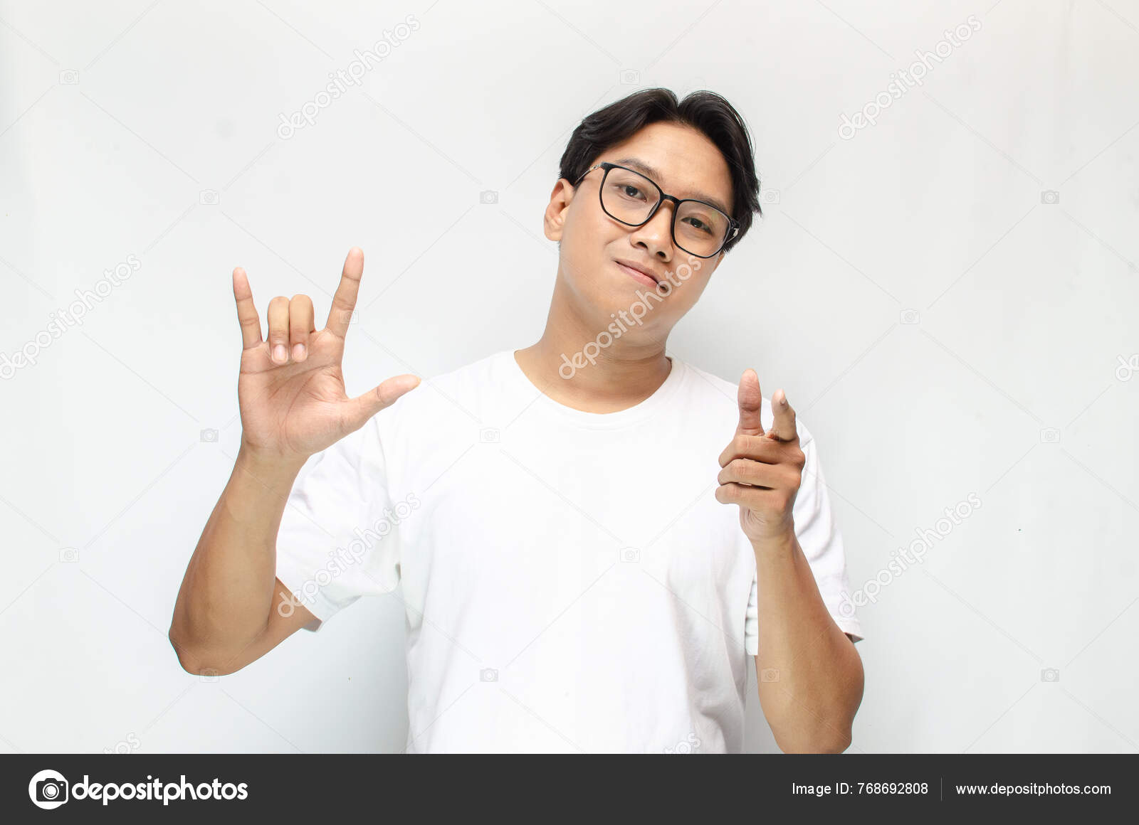 Asian Young Students Happily Using Sign Language Isolated Yellow ...