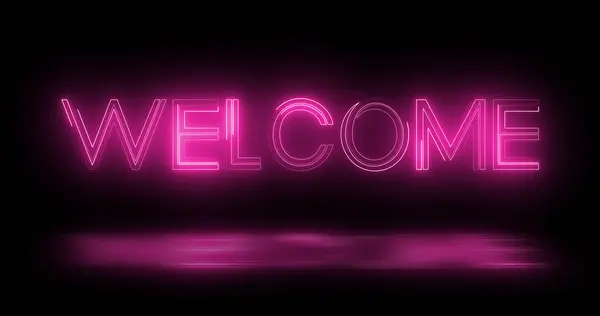 Welcome neon sign board retro style animation in black background ...