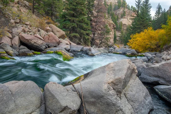 A rushing mountain stream cascading down the mountain sides in 11 Mile ...