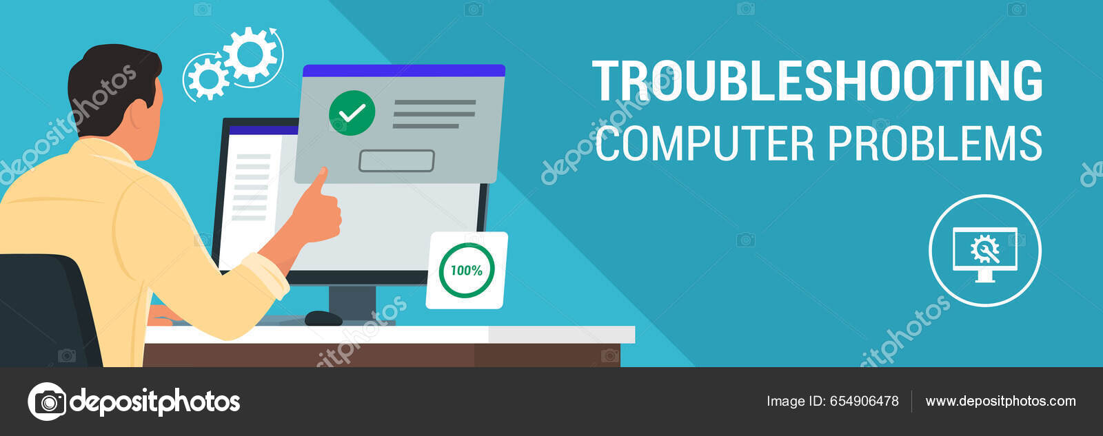 Man Sitting Desk Using Computer Giving Thumbs Receives System ...