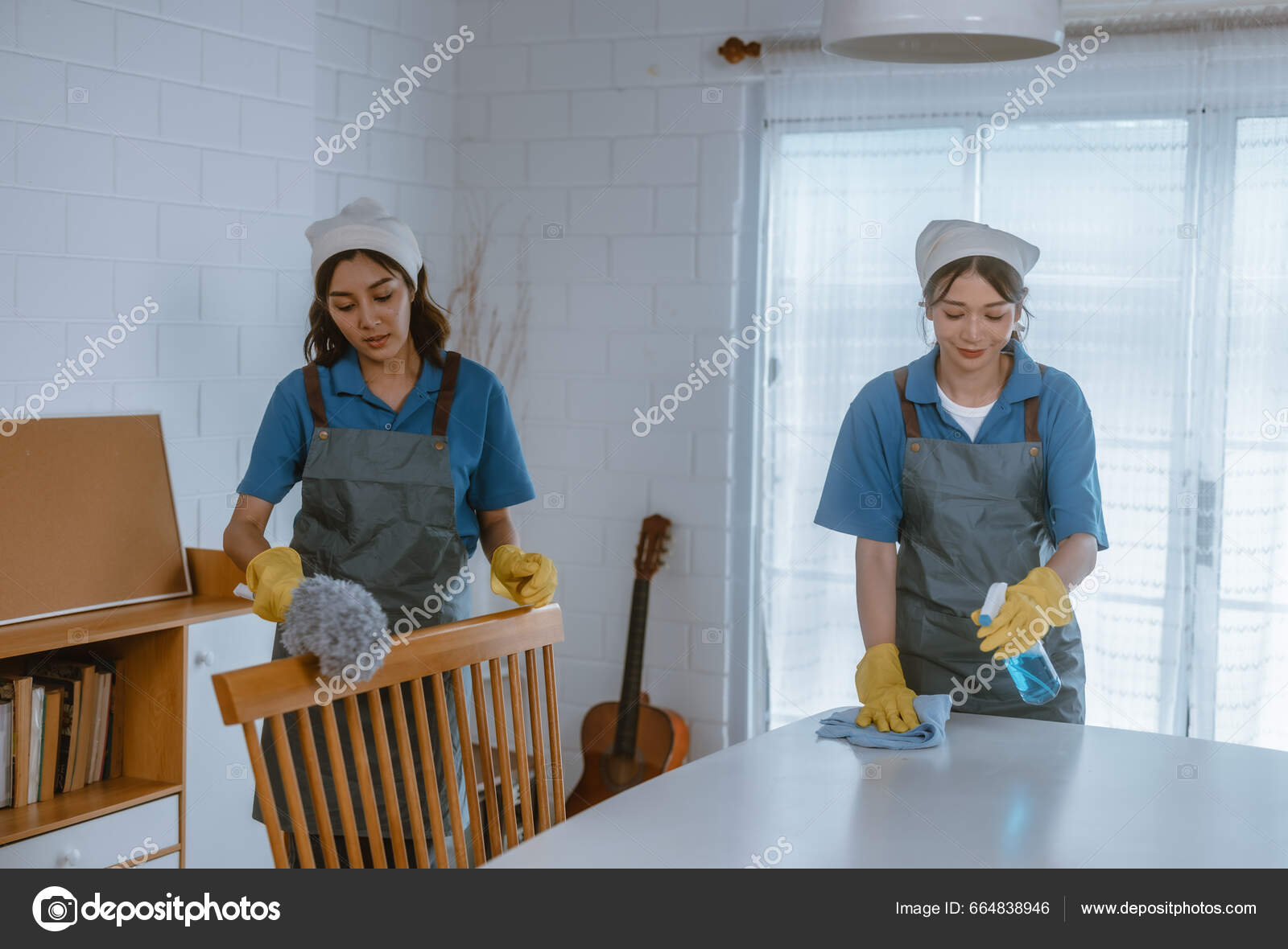Enthusiastic House Cleaning Lady Various Tasks Responsibility Using Mop ...