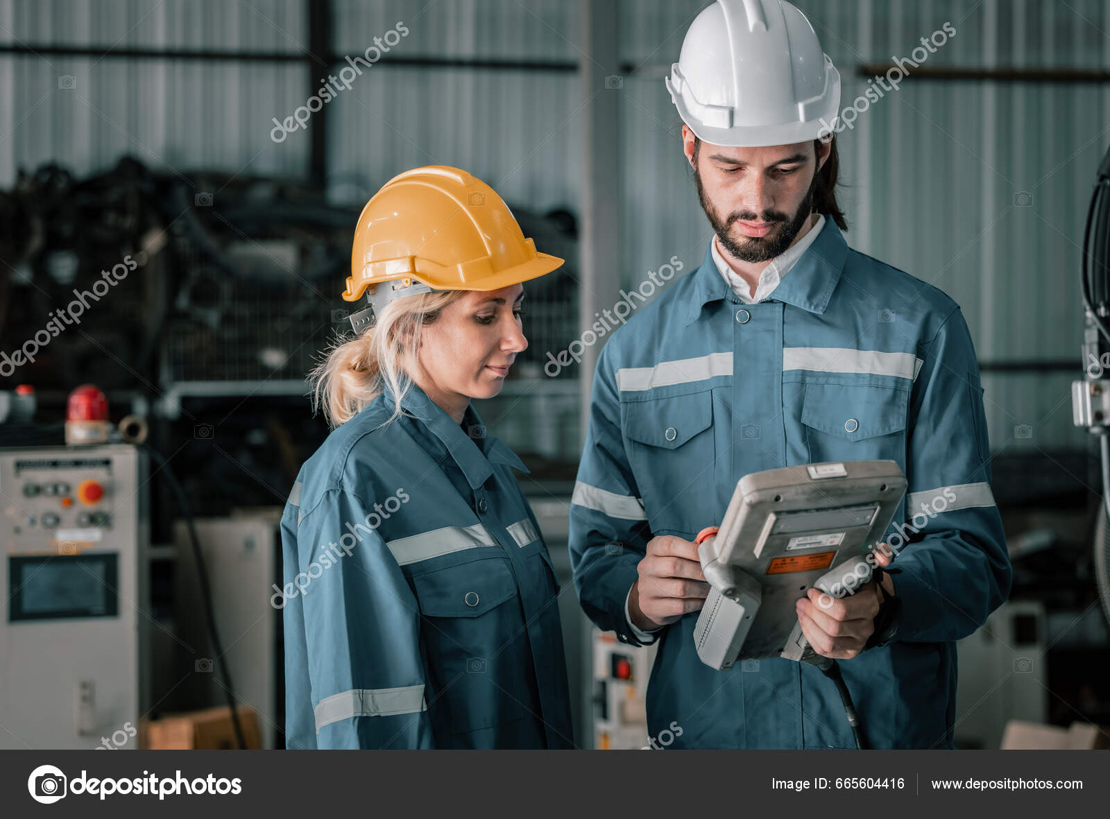 Robotic Technician Uses Control Panel Operate Maintain Robotic Arm ...