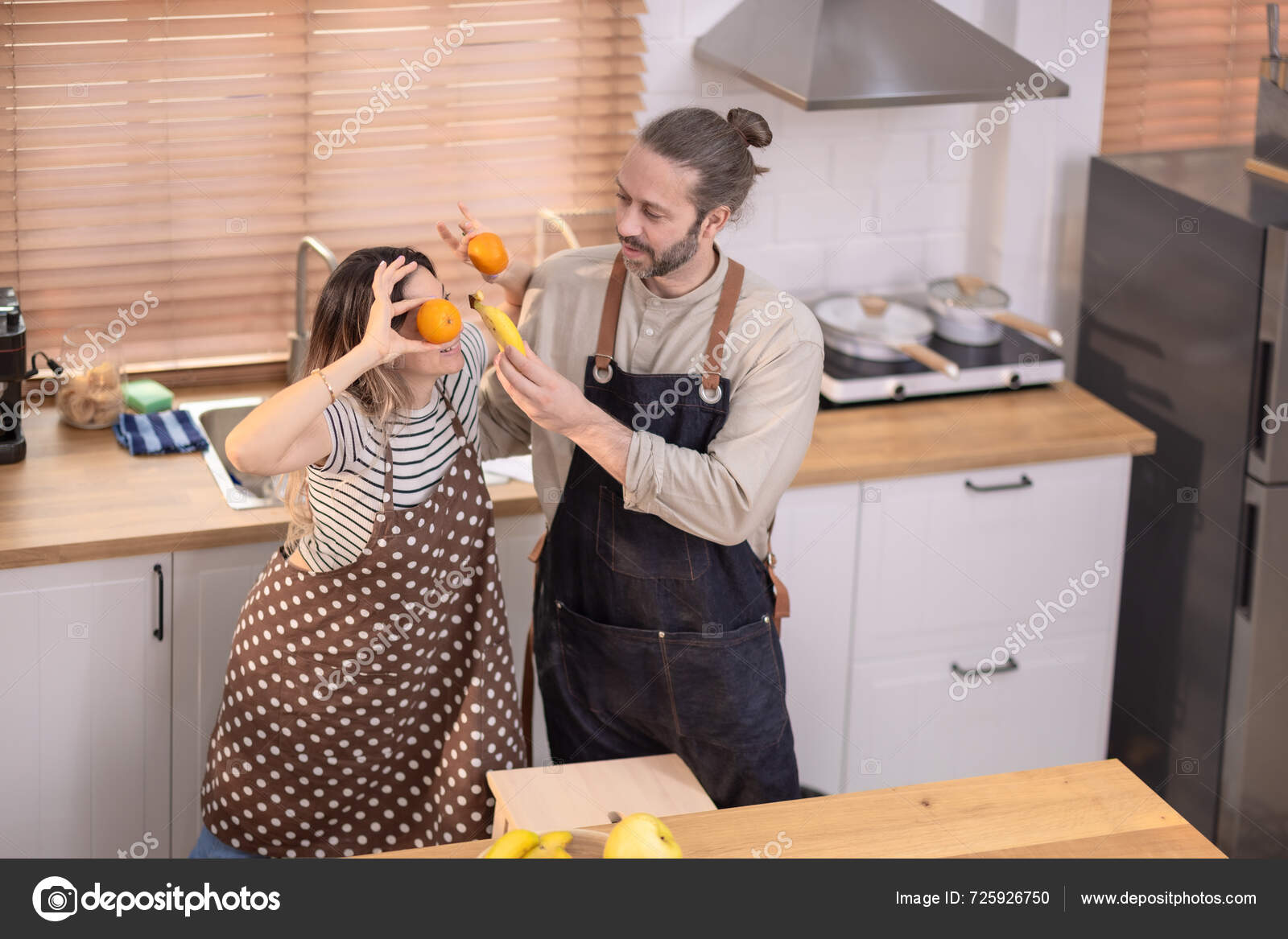 Cheerful Scene Sunny Kitchen Lively Atmosphere Couple Having Playful ...
