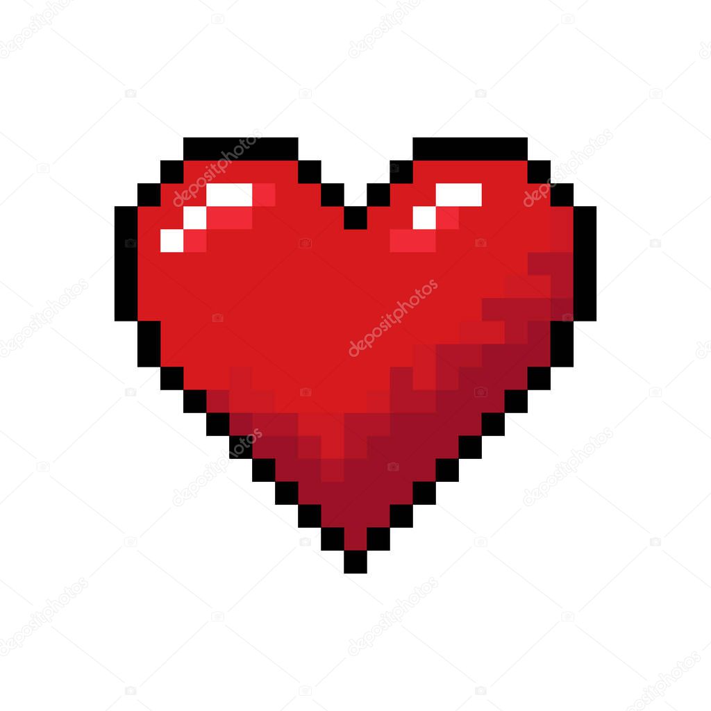 A red heart icon in 8-bit pixel art style on a transparent background ...