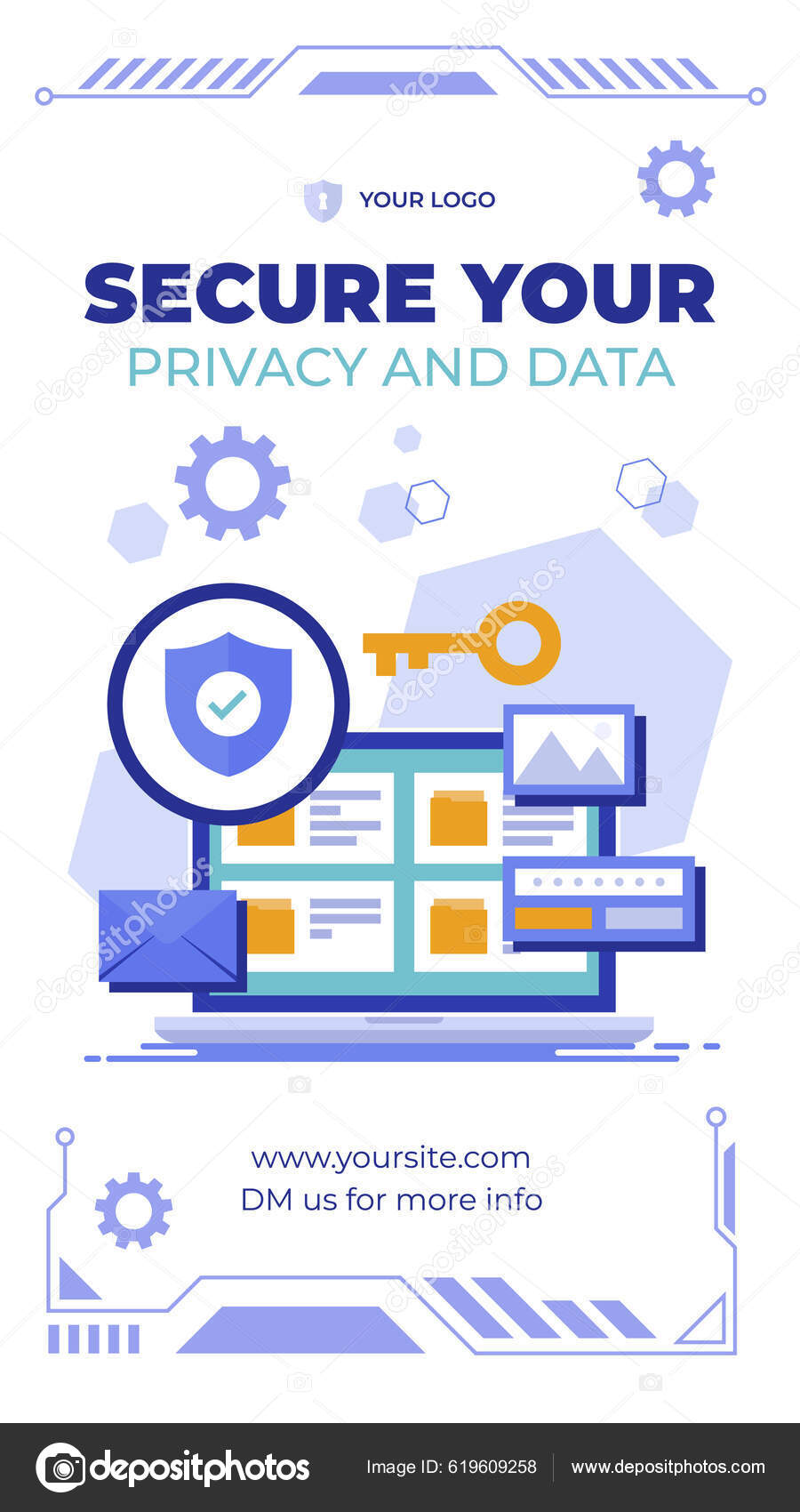 Flat Design Data Privacy Post Stories Template Vector Illustration ...