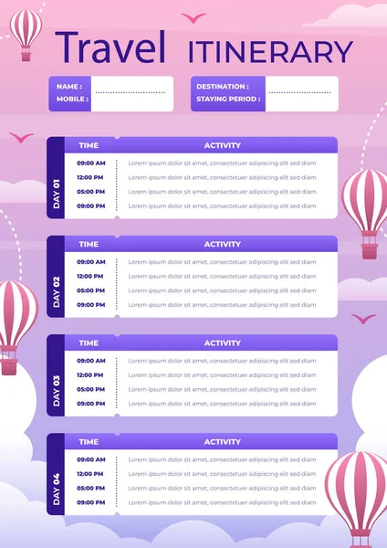 Travel Itinerary Design Template Vector Illustration Stock Vector Image ...