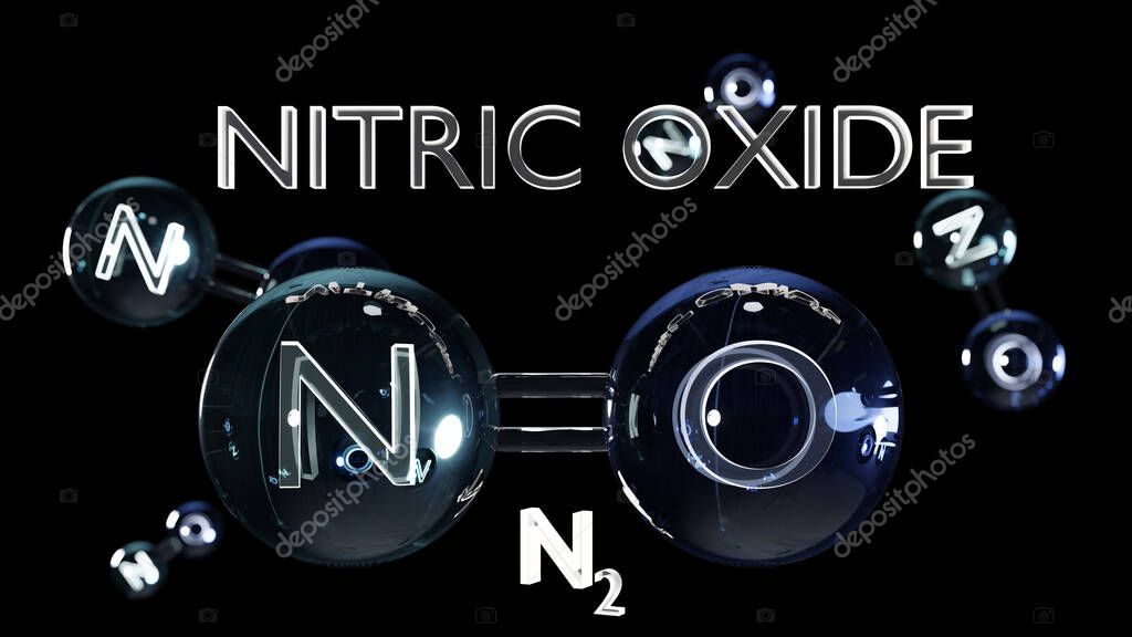 Nitric Oxide, NO, molecule model, chemical formula. Nitrogen oxide ...
