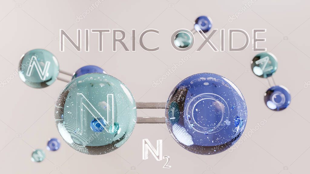 Nitric Oxide, NO, molecule model, chemical formula. Nitrogen oxide ...