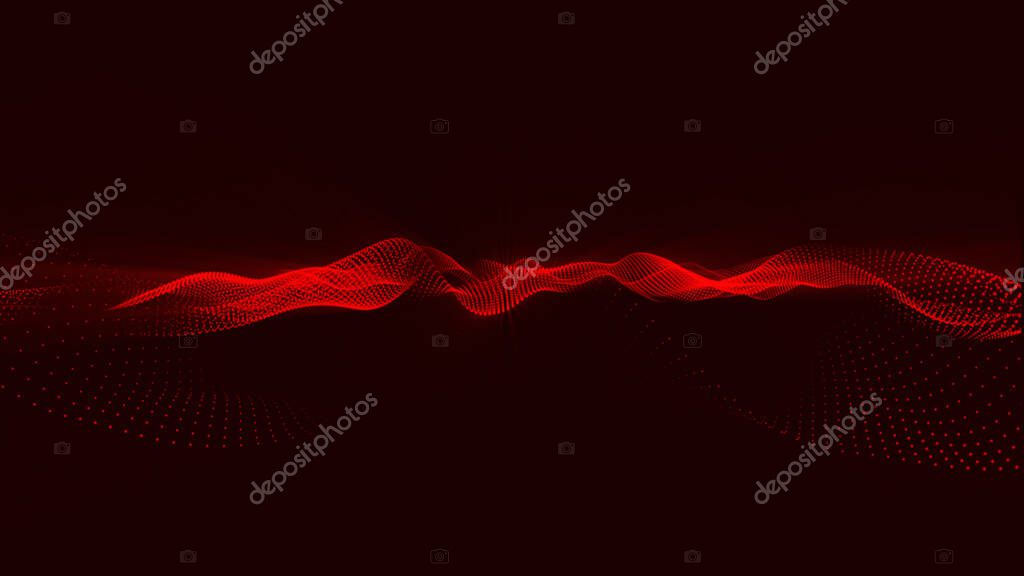 3d rendering, Red abstract background with flowing particles. Beautiful wave shaped array of ...