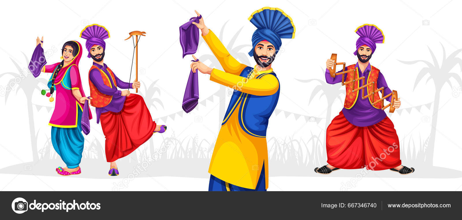 Indian Punjabi Dancers Dressed Cultural Attire Doing Bhangra Folk Dance ...