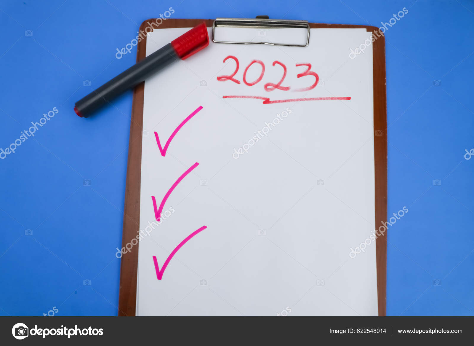 Check List 2023 Blue Background Stock Photo by ©demhnd 622548014