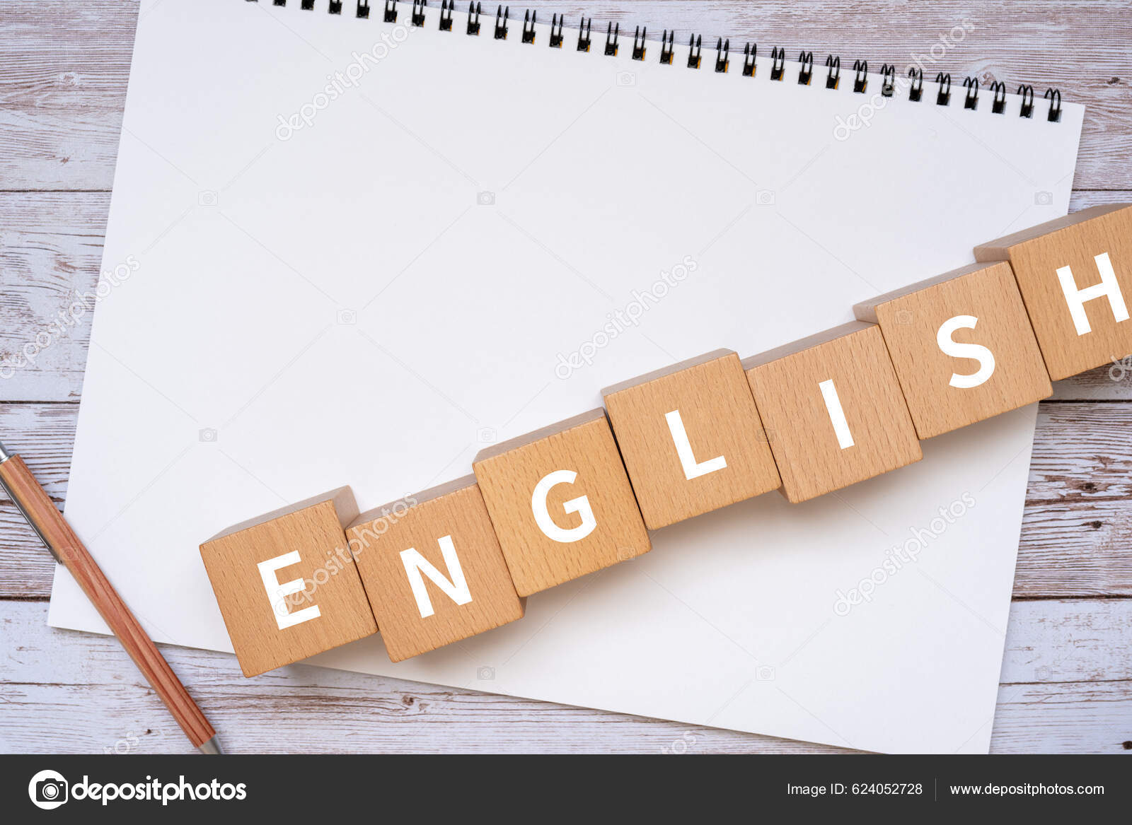 Wooden Blocks English Text Concept Pen Notebook — Stock Photo © elutas ...