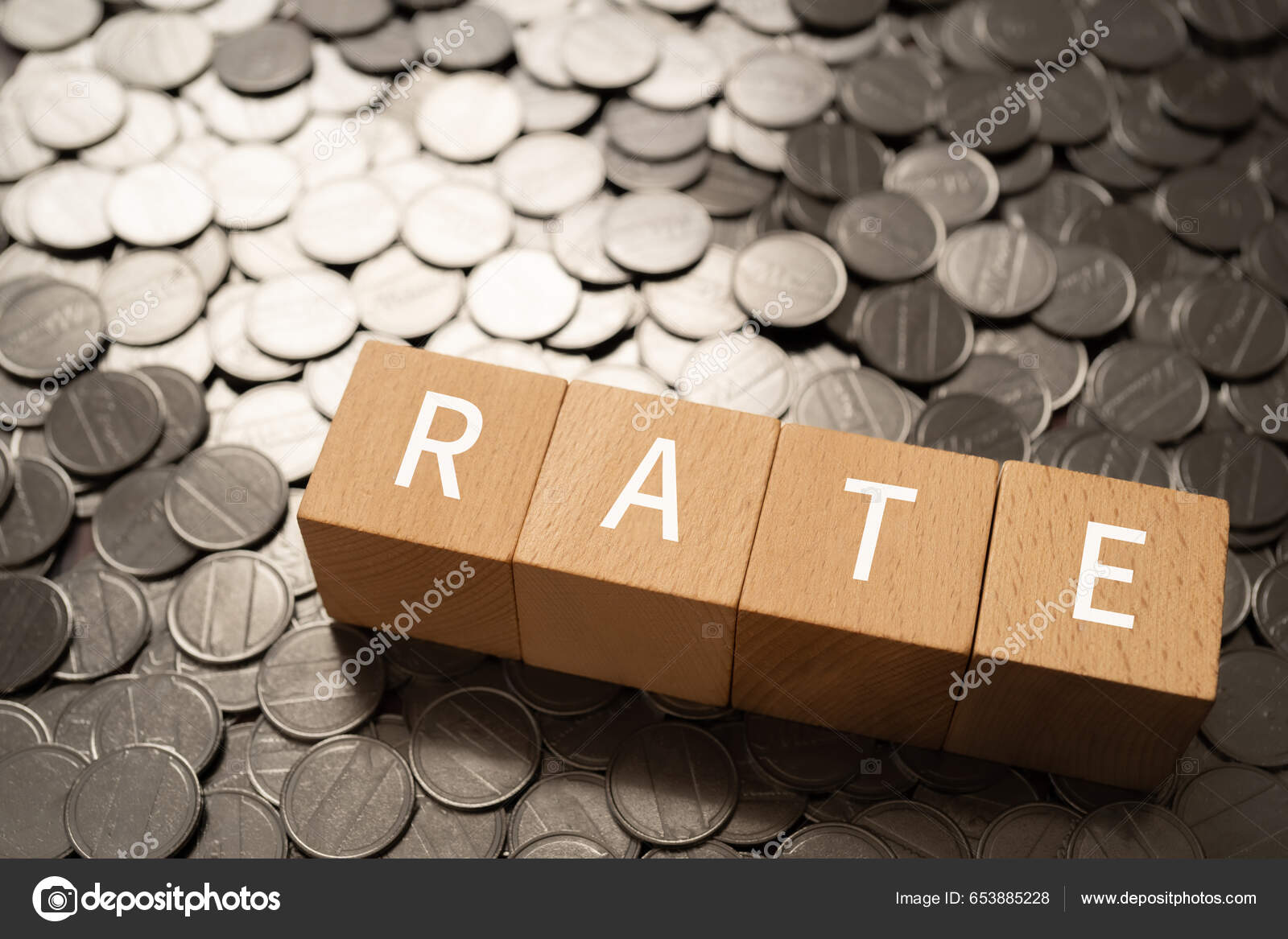 Wooden Blocks Rate Text Concept Coins — Stock Photo © elutas #653885228