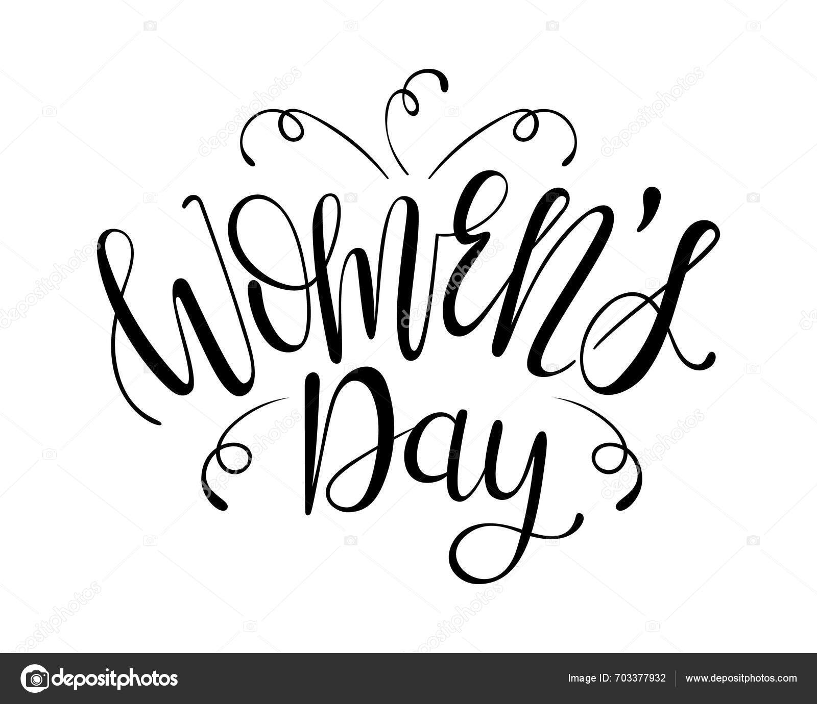 Womens Day Hand Drawn Black Calligraphic Lettering Vector Typography ...