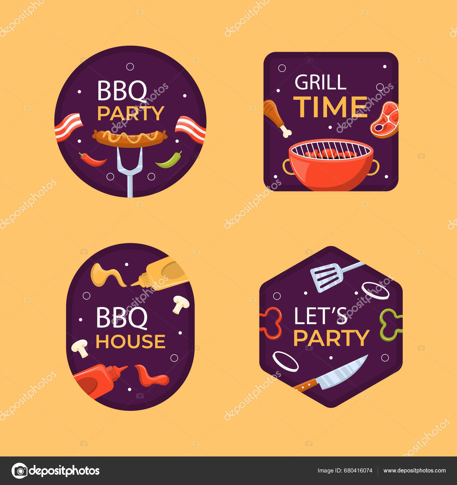 Bbq Party Labels Template Isolated White Background Vector Illustration ...