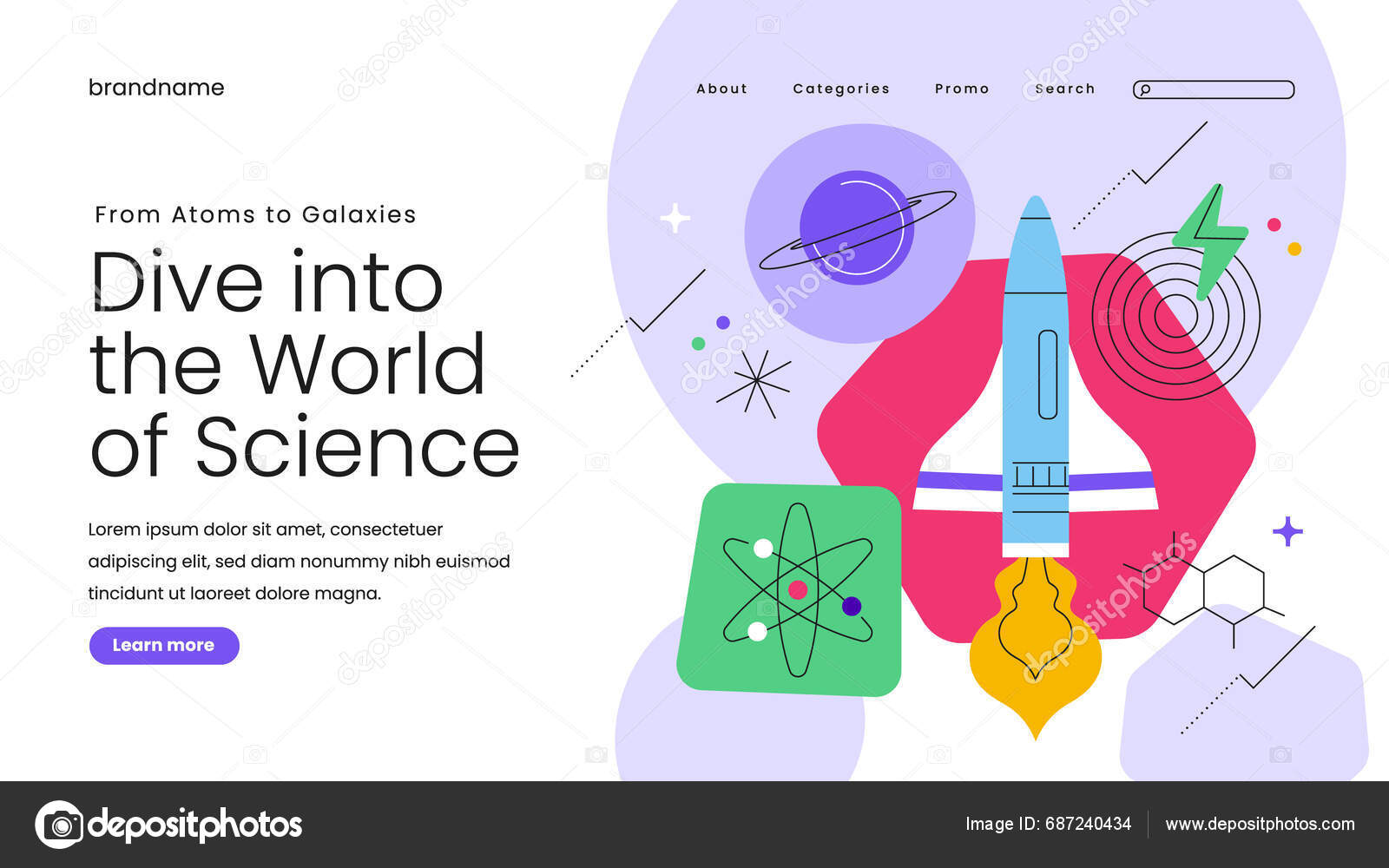 Design Science Research Landing Page Isolated White Background Vector Illustration Stock Vector