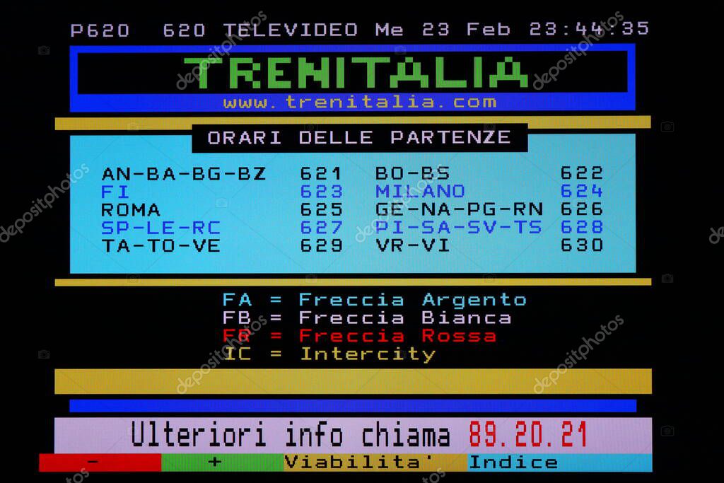 Roma, Italia Febrero 21, 2022: TELETEXT index of ratings of viewers share. Televideo RAI ...