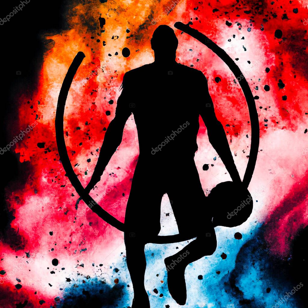 Silueta de jugador de baloncesto en fondo cósmico abstracto Ilustración abstracta digital 2023