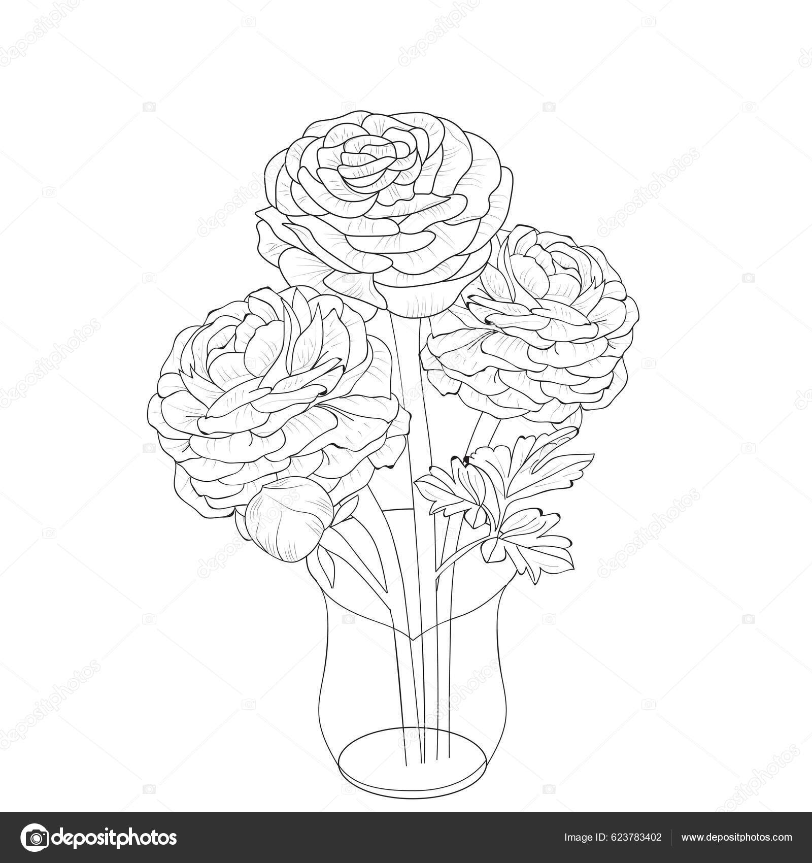 Buttercup Ranunculus Flower Set Decorative Stylized Isolated White ...