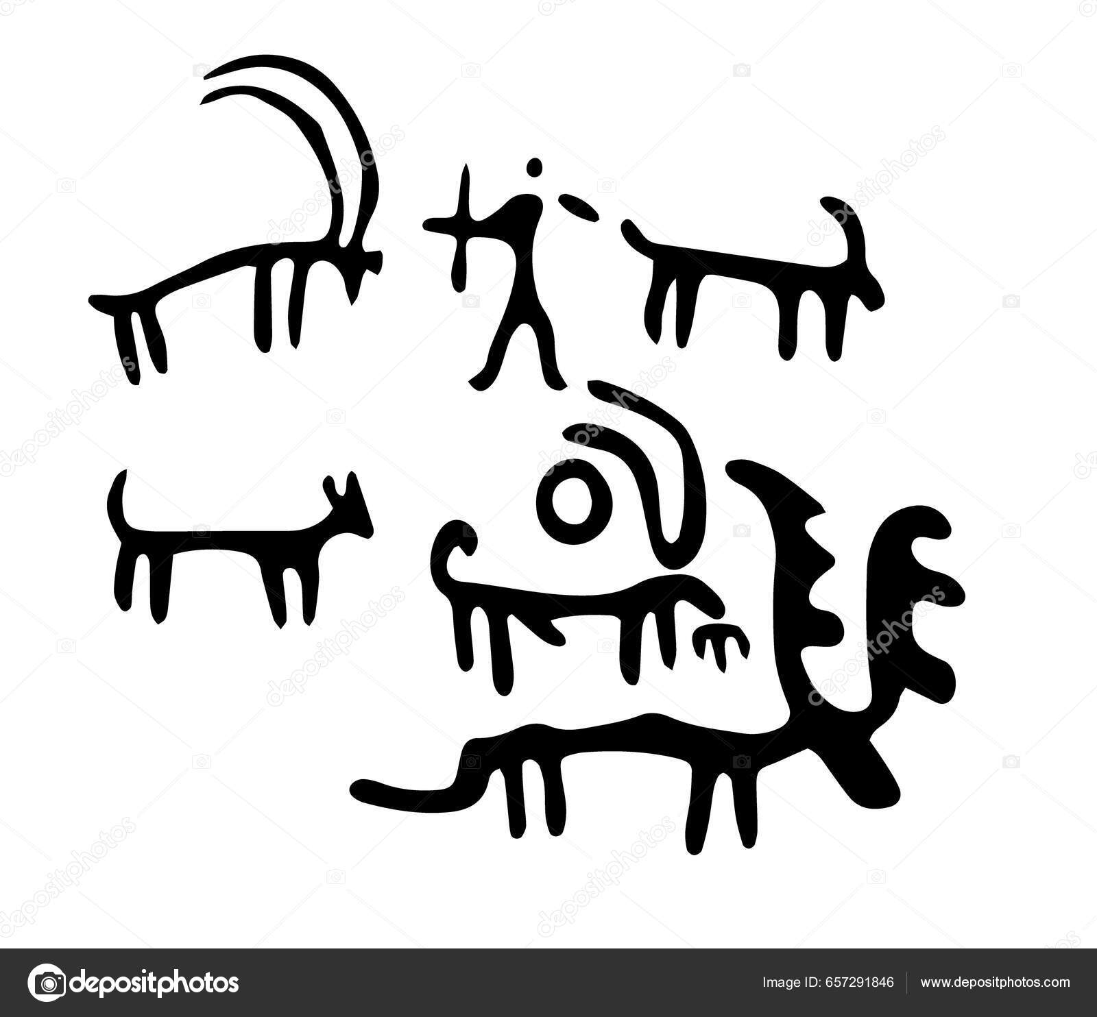 Petroglifos Rupestres Que Representan Invasión Depredadores Personas ...