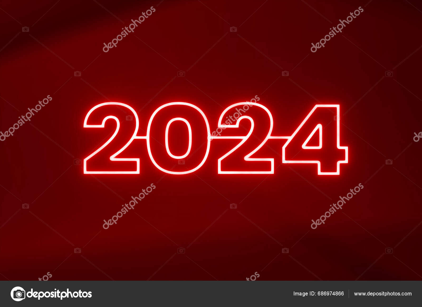 Red Neon Light 2024 Text Effect Glow Dark Template Happy — Stock Photo ...