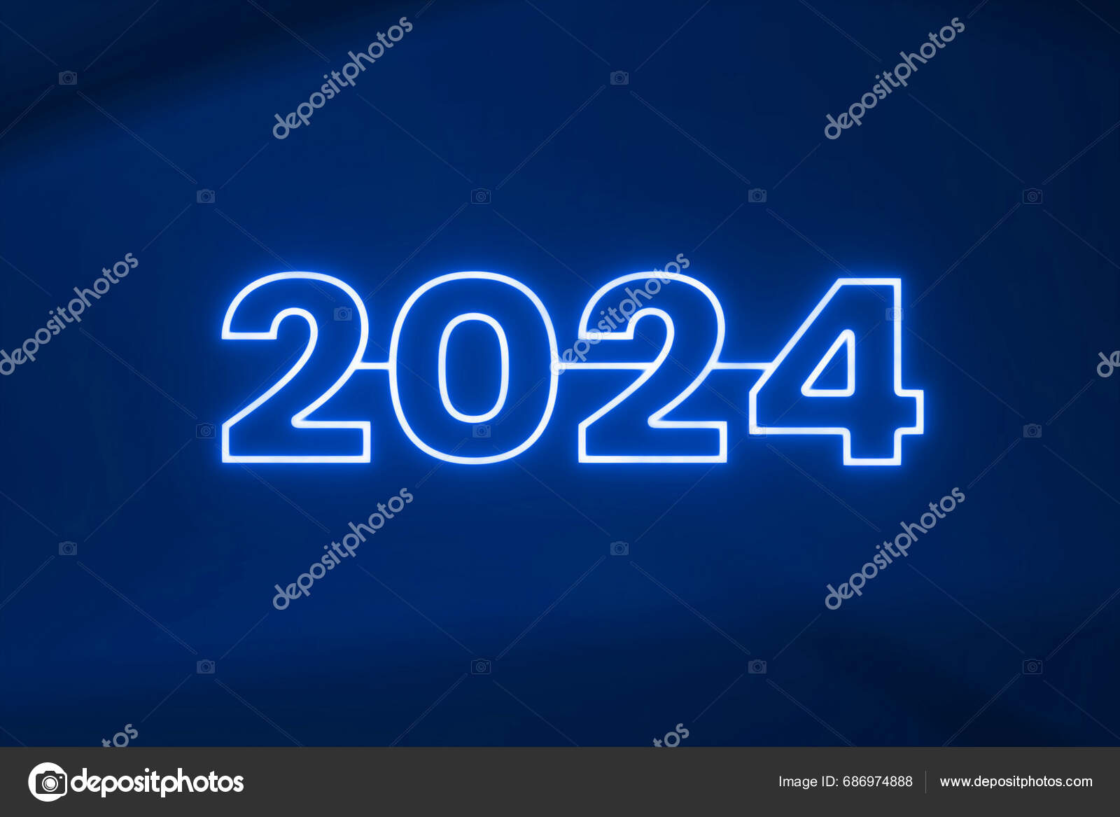 Blue Neon Light 2024 Text Effect Glow Dark Template Happy Stock Photo ...