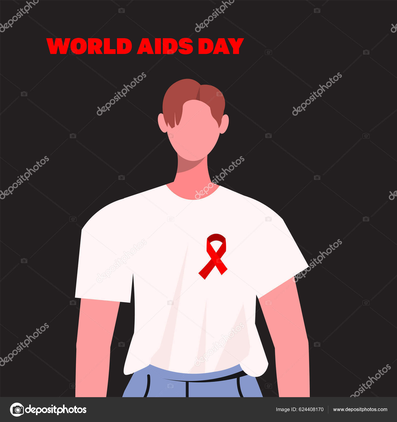 Portrait Young Modern Guy Red Ribbon Badge Support World Aids Stock ...