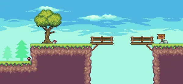 Pixel Art Game Scene Snow Pine Trees Wood Bridge Indicative Stock ...