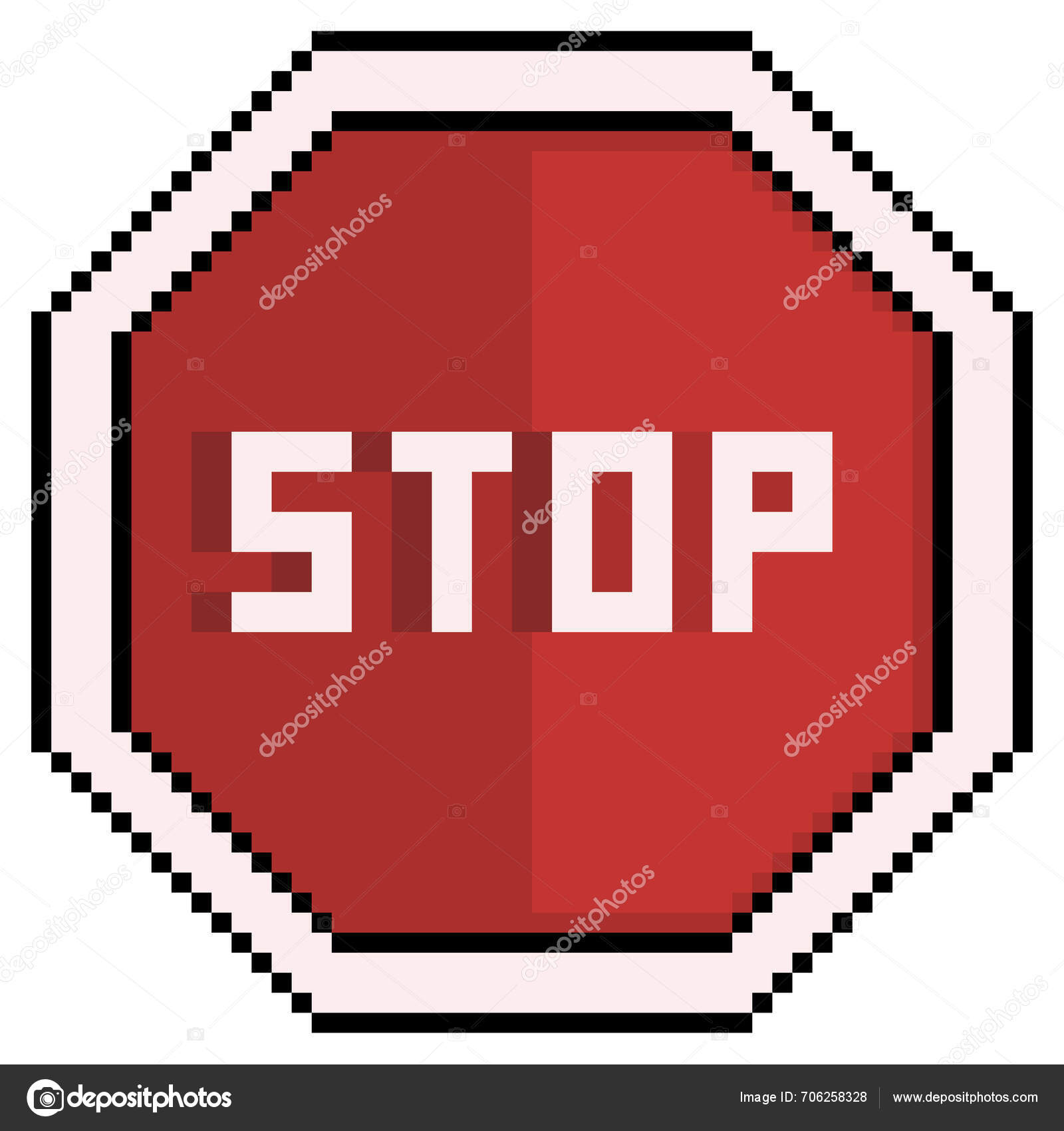 白色背景下8Bit游戏的Pixel艺术停止标志 交通标志矢量图标 图库矢量图©KalebSilva 706258328
