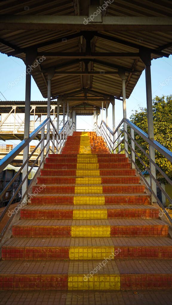 Railway station foot over staircase goes to Foot over bridge, inside ...