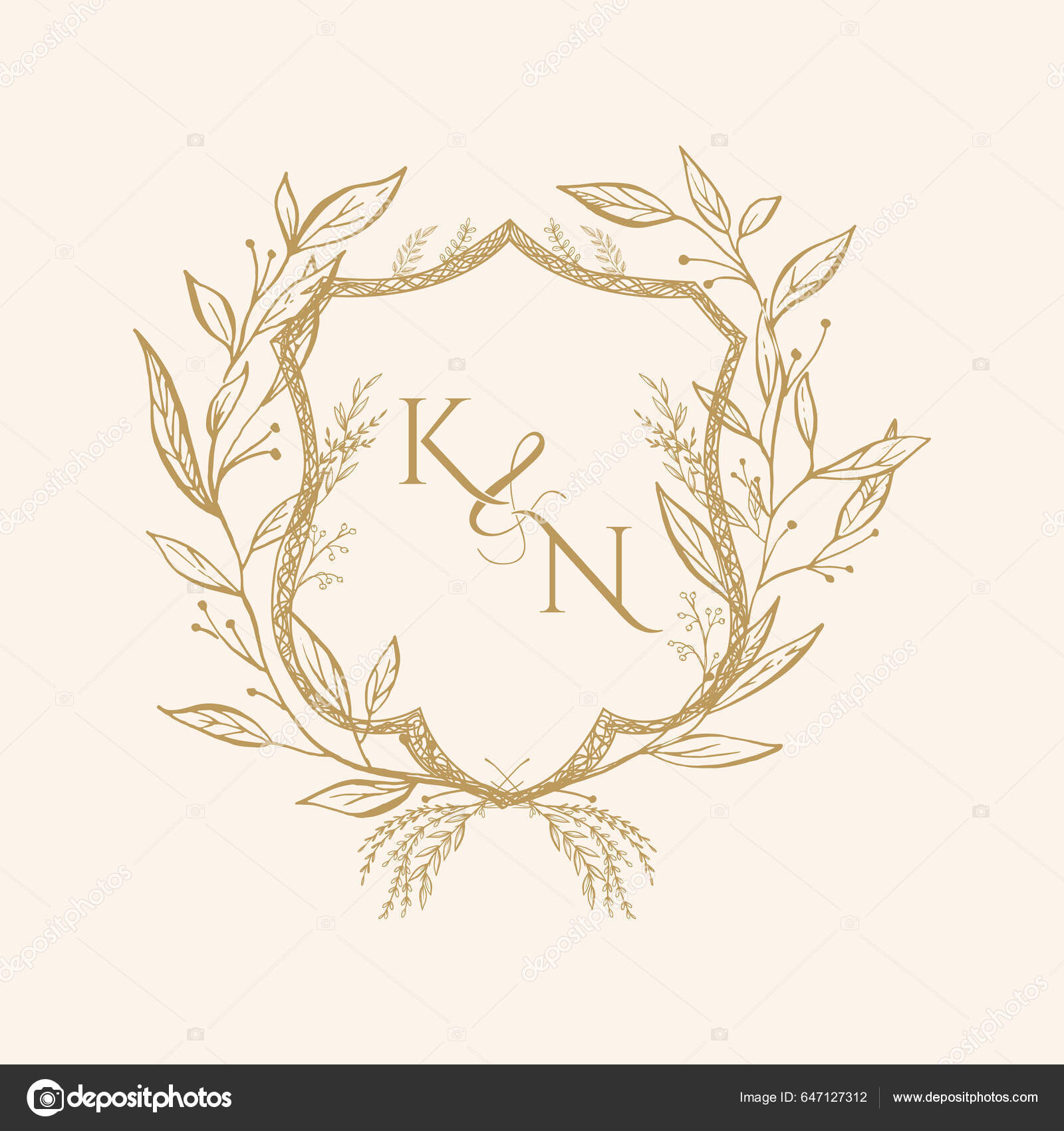 Initial Wedding Monogram Logo Crest Wedding Logo Design Custom Wreath ...