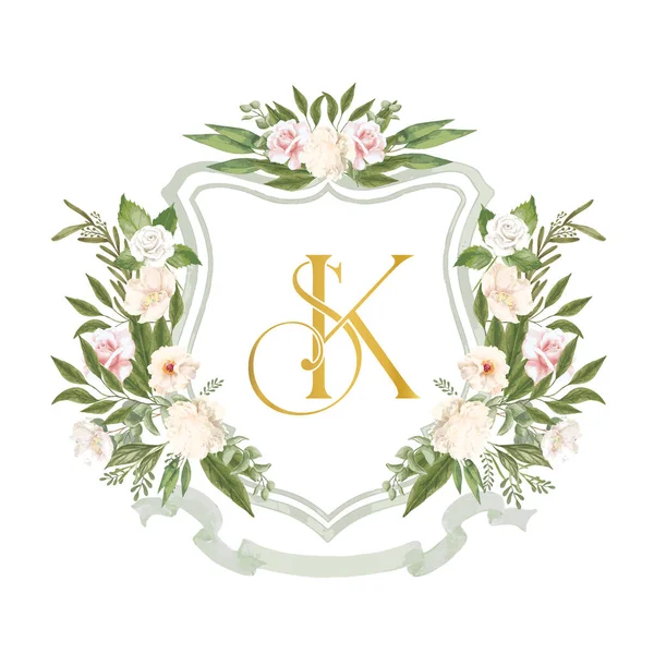 Initial Wedding Monogram Logo Crest Wedding Logo Design Custom Wreath ...