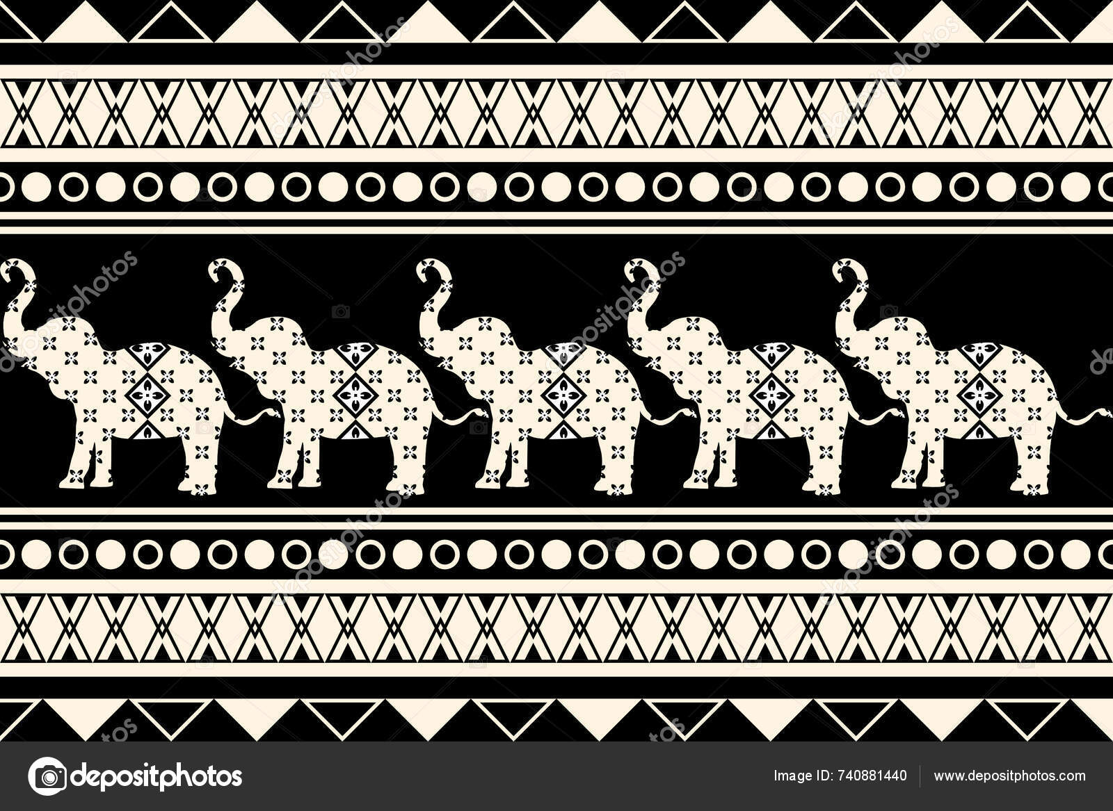 Elephant Thai Pattern Elephant Thai Pattern Black Background Elephant ...