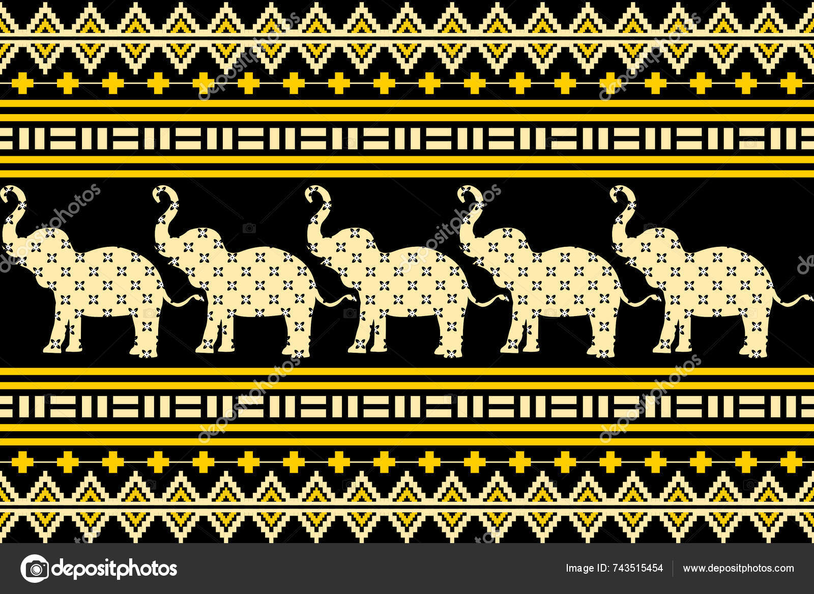 Elephant Thai Pattern Elephant Thai Pattern Black Background Elephant ...
