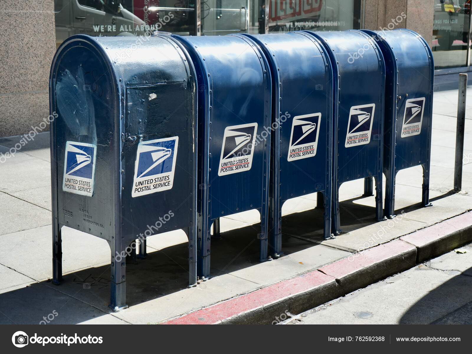 Blue Postal Service Mail Boxes Lined Sun San Francisco California ...