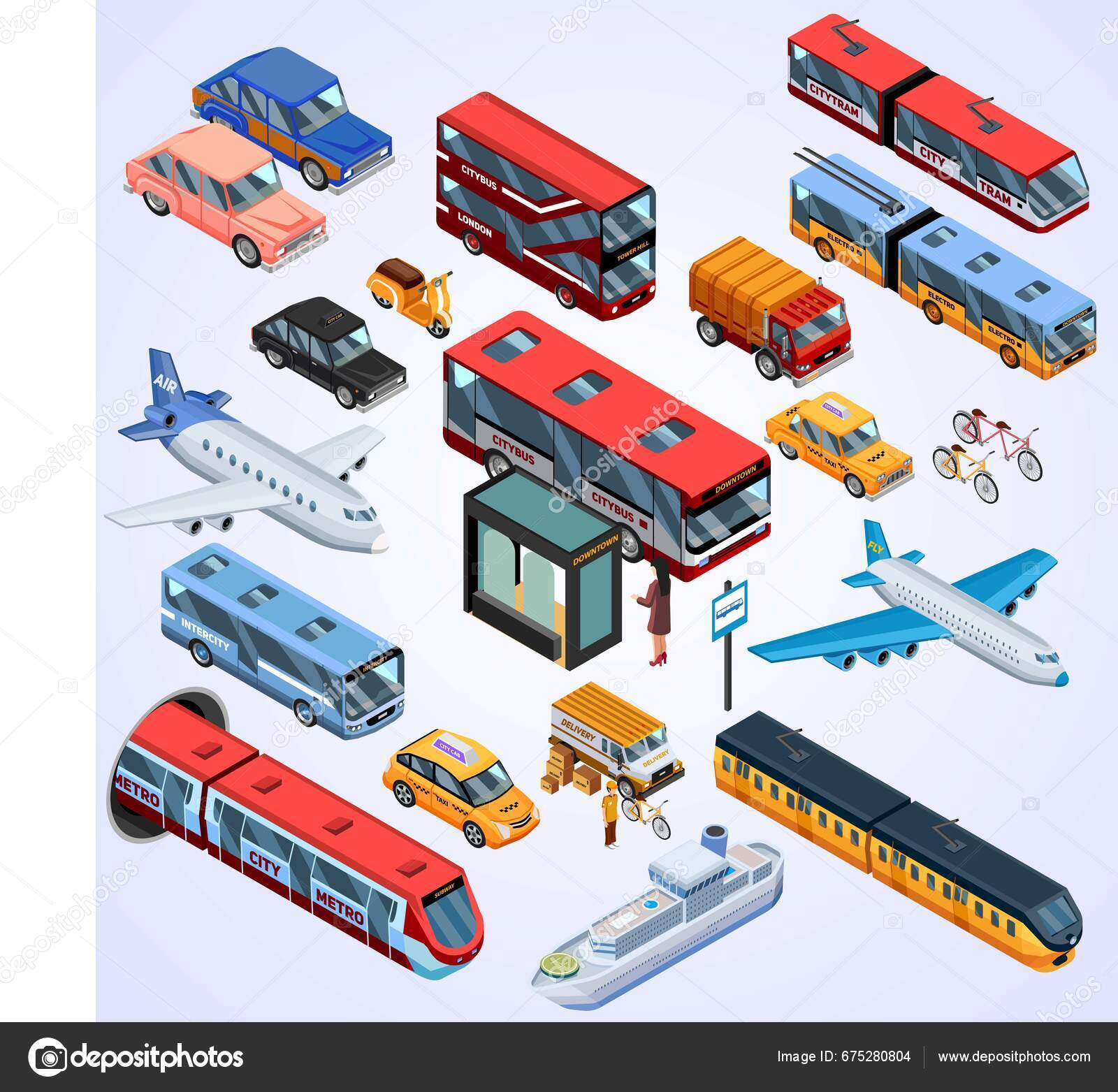 Set Different Types Transportation Stock Vector by ©logoreference 675280804