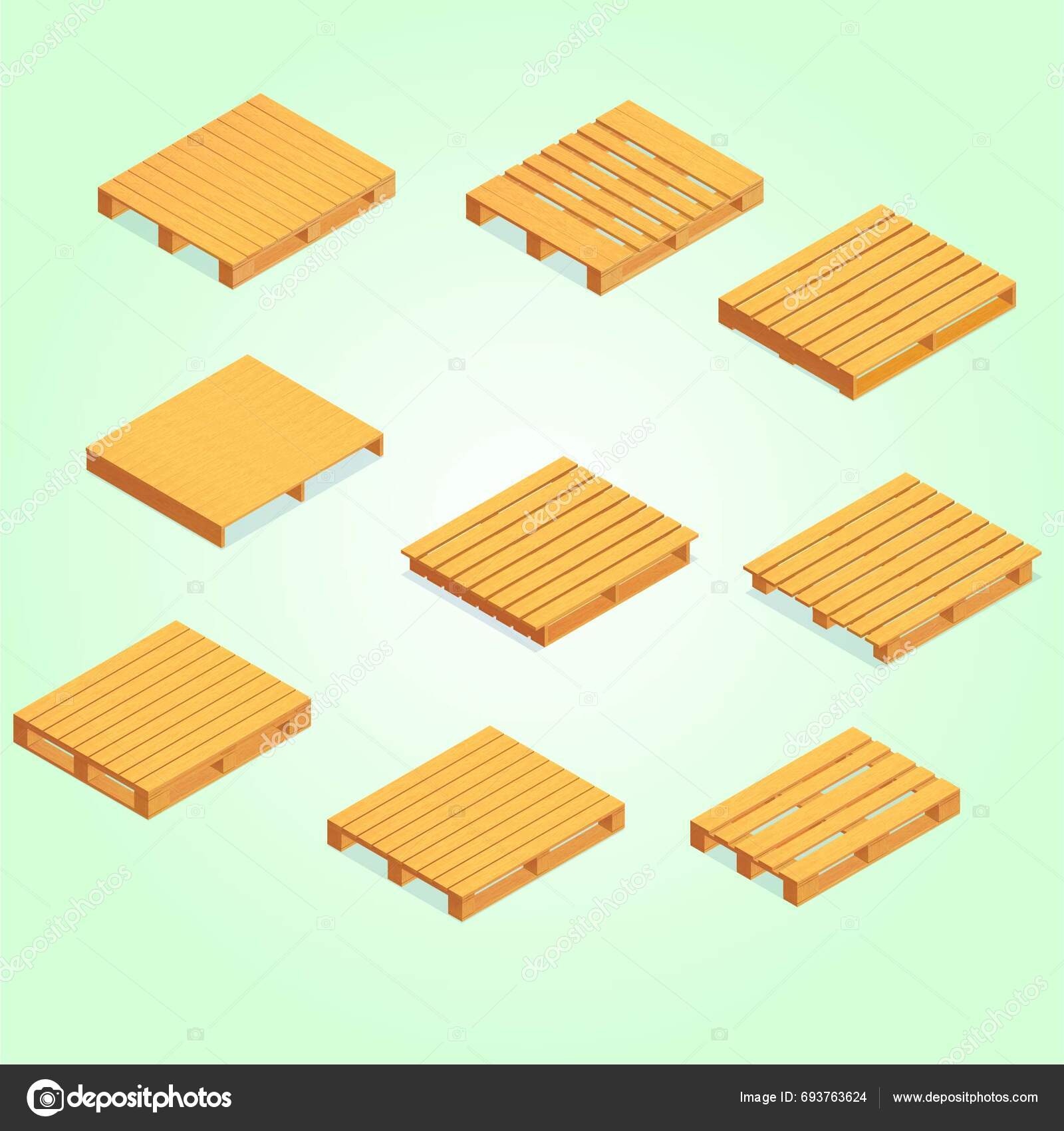Isometric Set Wooden Yellow Shipping Pallet Icons Isolated Vector ...