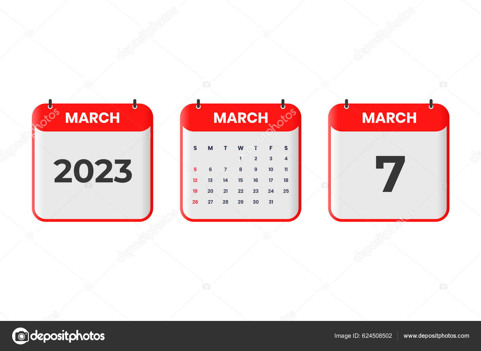 March 2023 Calendar Design 7Th March 2023 Calendar Icon Schedule Stock ...