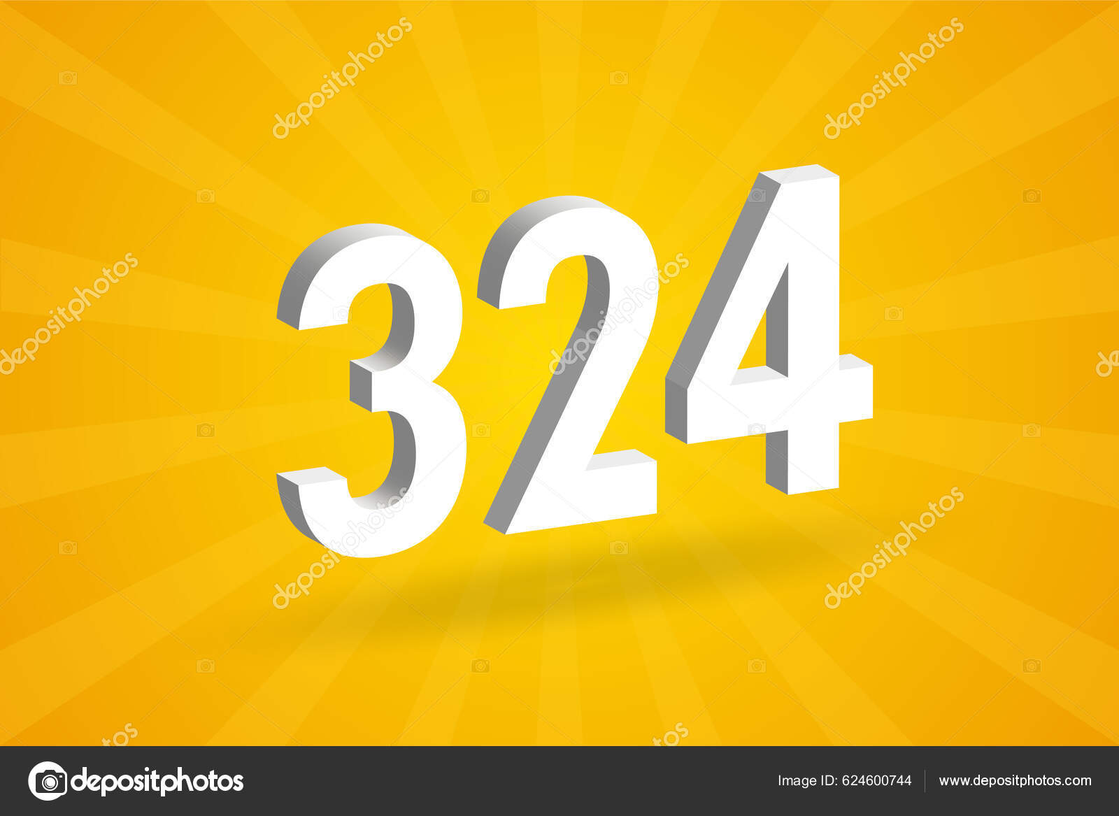 324 Numer Czcionki Alfabetu Biały Numer 324 Żółtym Tłem wektor stockowy ...