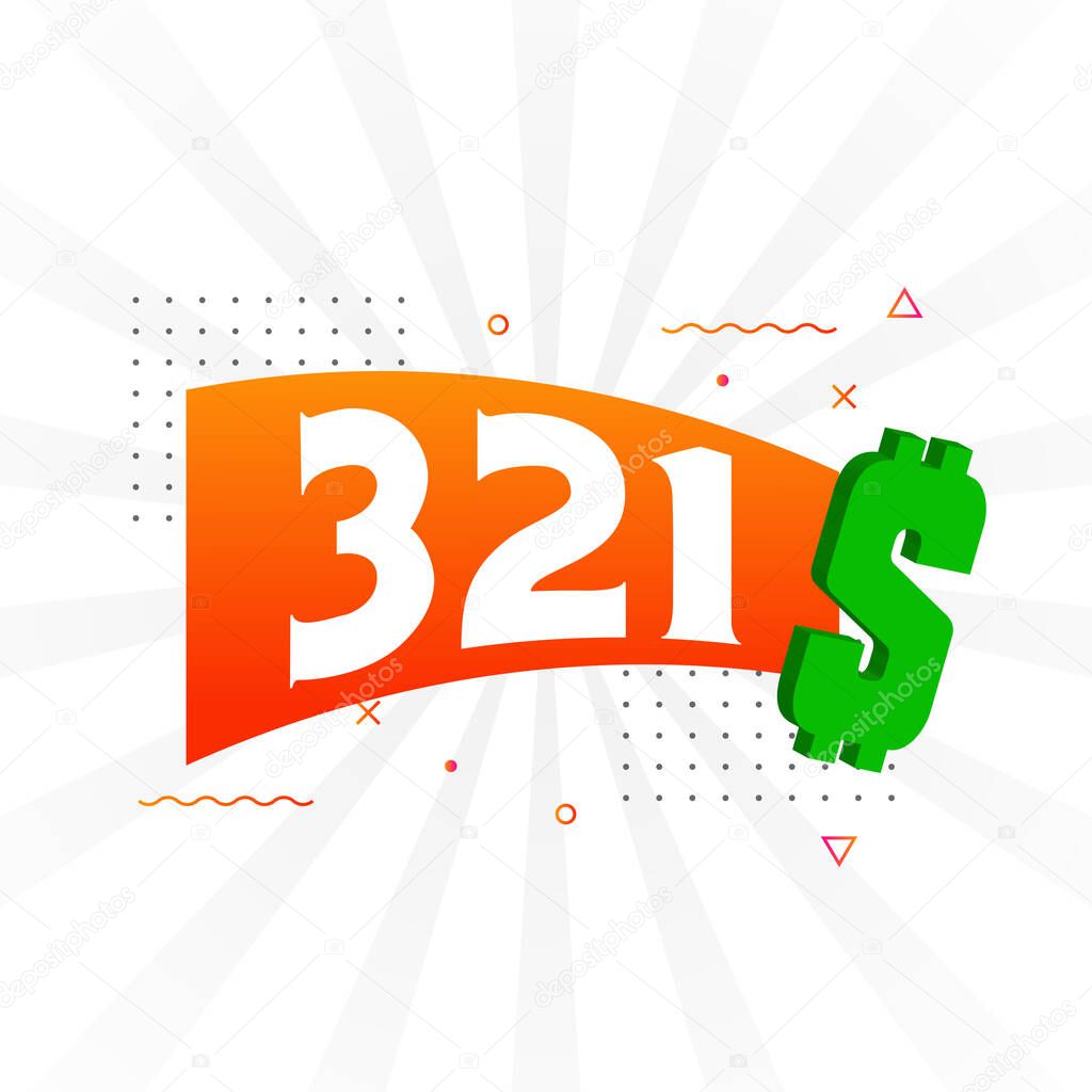 321 Dólar símbolo de texto vector de moneda. 321 USD Dólar de los Estados Unidos American Money ...
