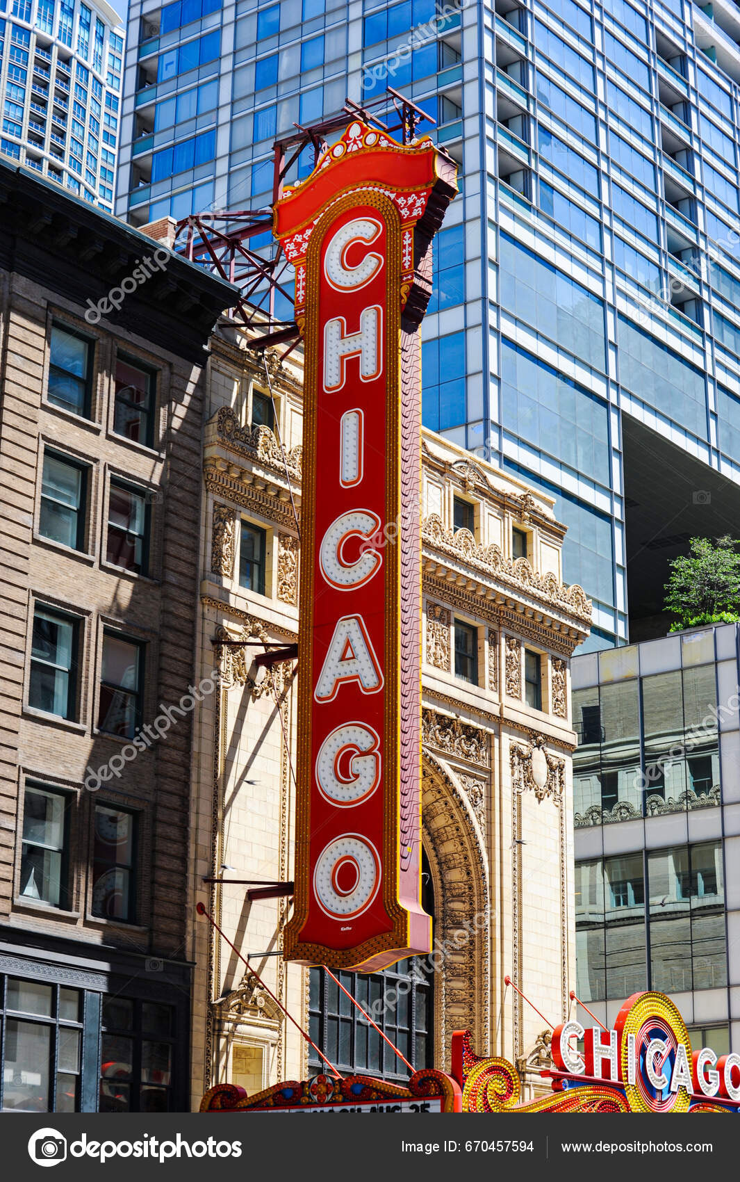 Nostálgica Carpa Del Auditorio Chicago Magnífico Letrero Seis Pisos ...