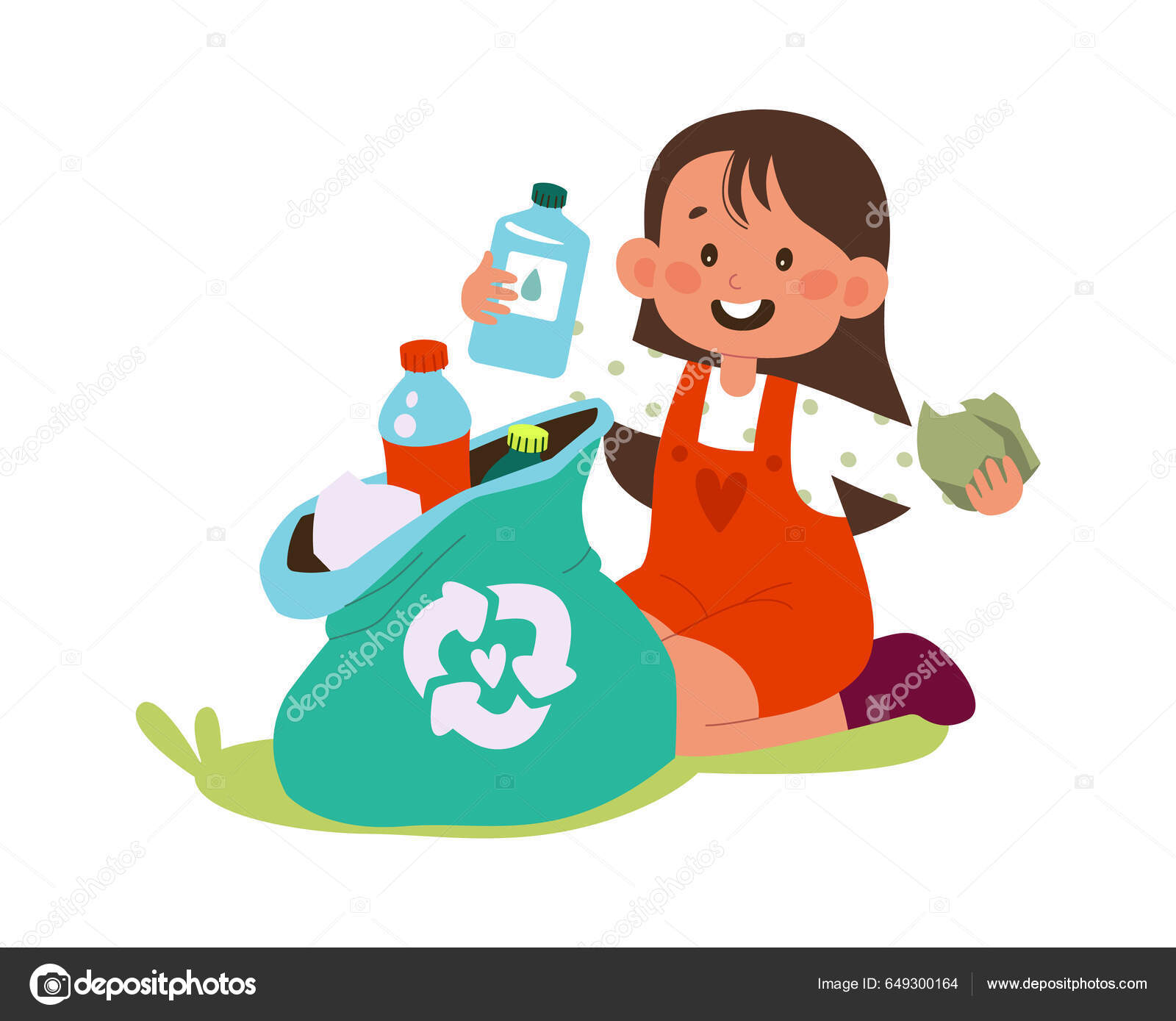 Happy Girl Sorting Limbah Vector Illustration Vektor Stok oleh ©Lookz ...