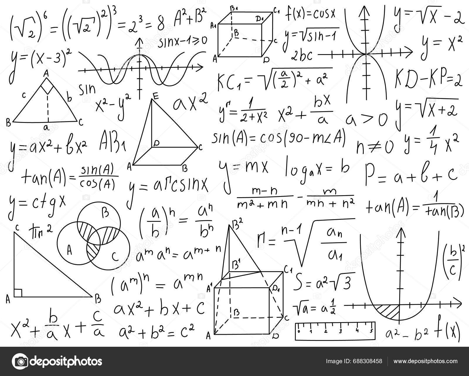 Sketch Math Symbols Equations Formulas Graphics Hand Written Doodles ...