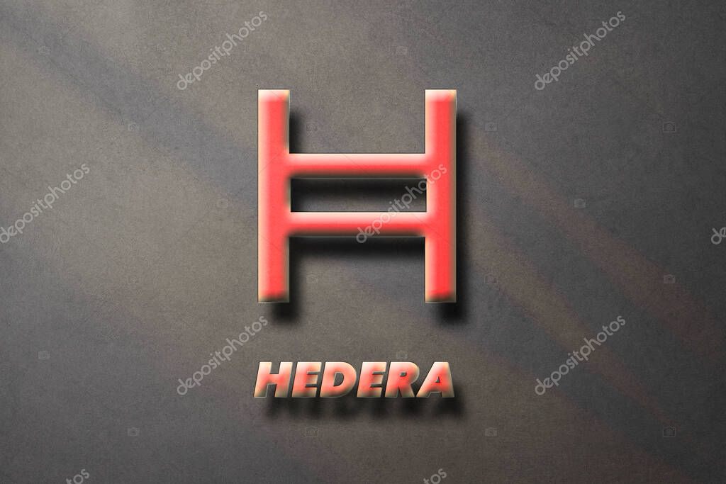 Hedera HBAR Cryptocurrency 3D coin logo and symbol banner background. 2023